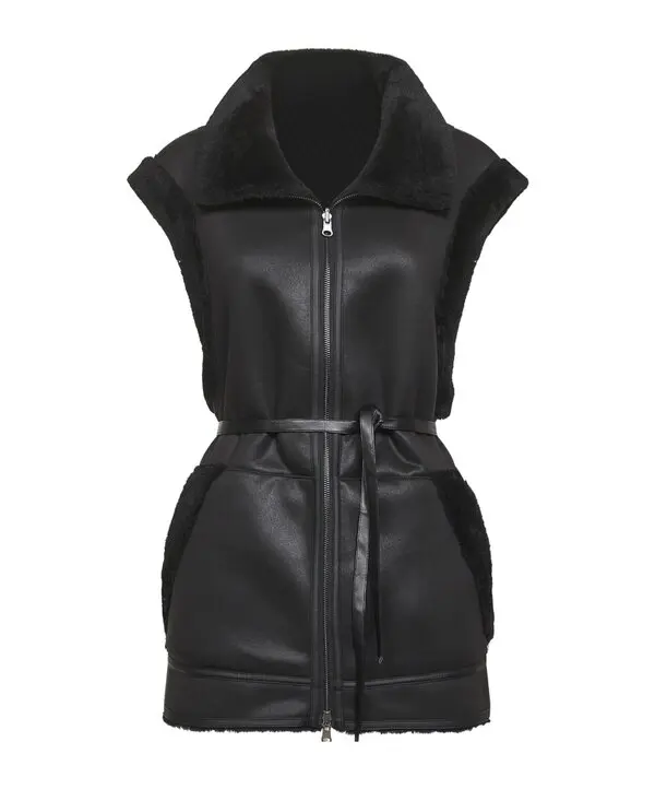 URBANCODE Reversible Faux Leather Belted Sleeveless Jacket