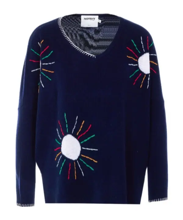 NOTSHY Flavy Embroidered V-neck Knitted Sweater - Black