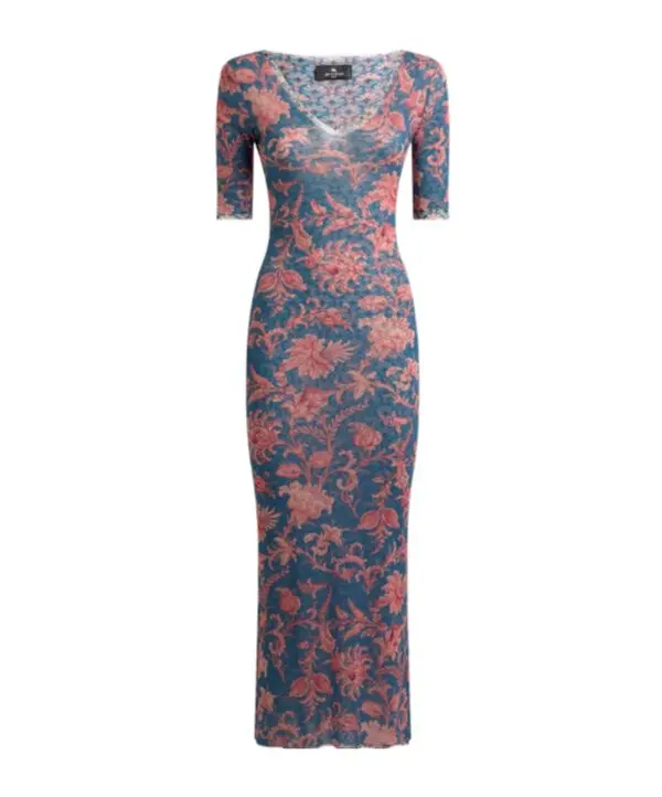 Etro V-neck Floral Motif Midi Dress