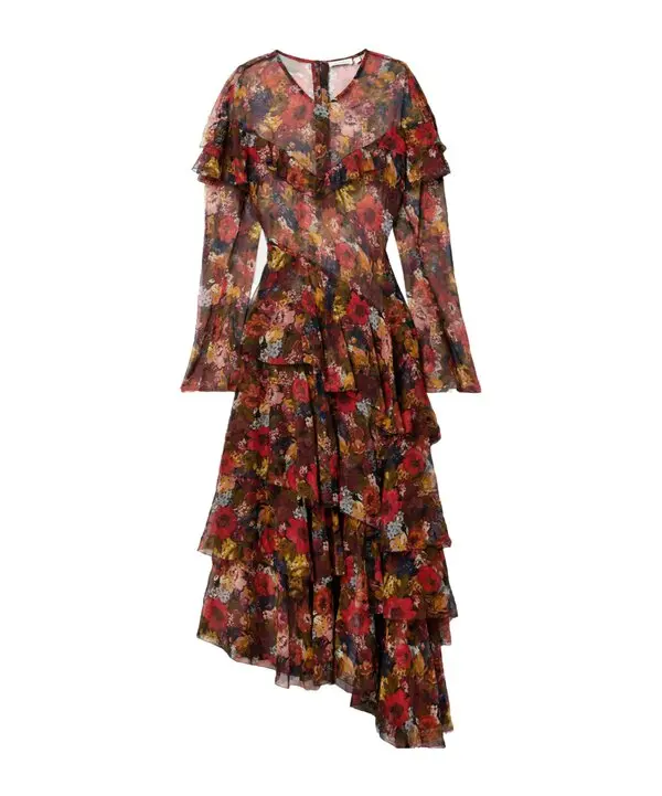 DÔEN Asymmetrical Ruffle Dress - Brown