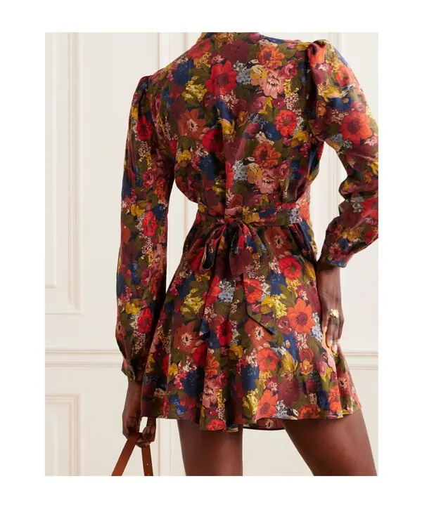 DÔEN Floral Long Sleeve Mini Dress With Bow Neckline