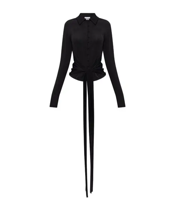 GANNI Draped Shirt With Lapel Collar - Black
