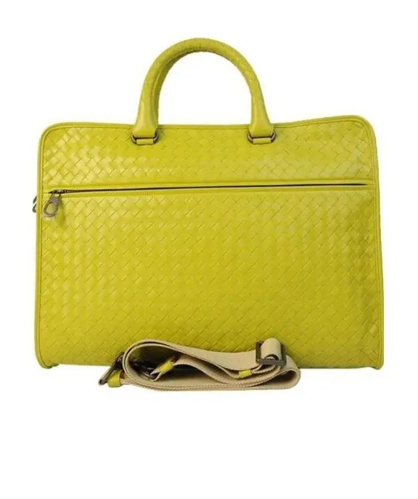 Bottega Veneta Woven Leather Briefcase With Removable Shoulder Strap - Yellow