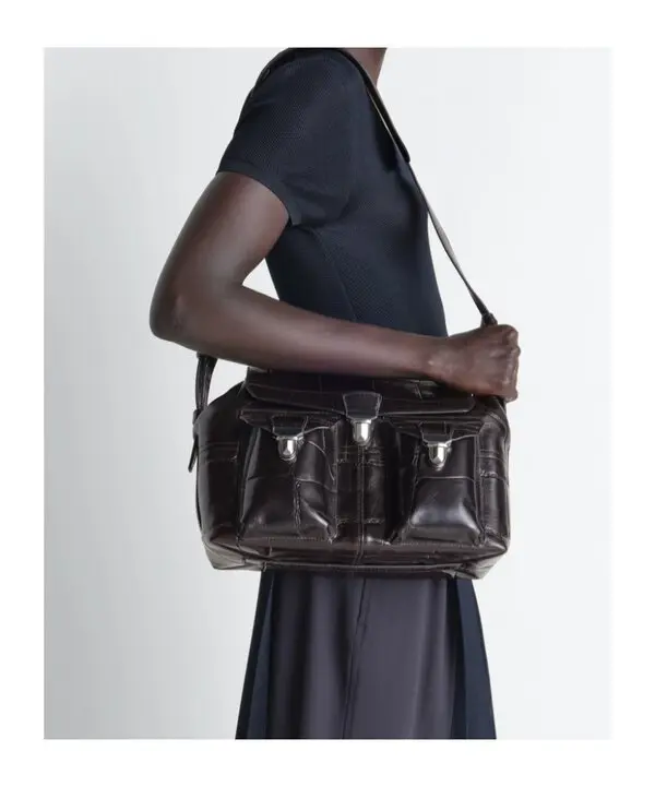 LEMAIRE Medium Gear Croco-embossed Flap Messenger Bag