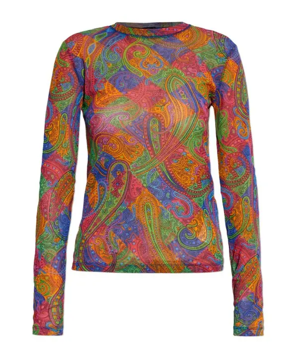 Etro Geometric Paisley Motif Tulle Top