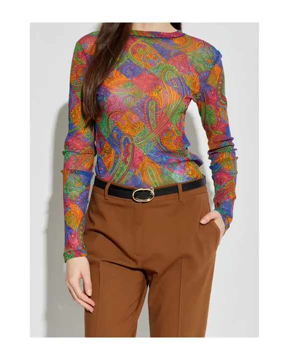 Etro Geometric Paisley Motif Tulle Top