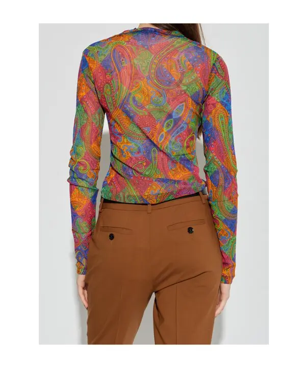 Etro Geometric Paisley Motif Tulle Top