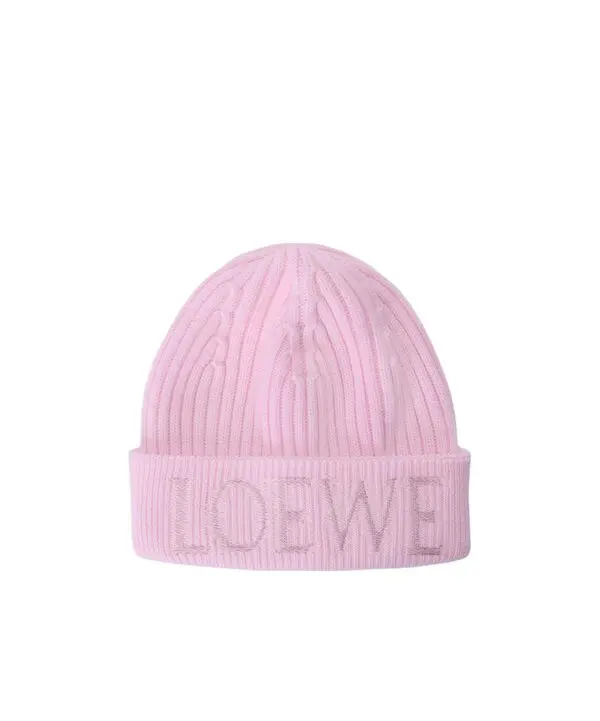 Loewe Logo Embroidered Ribbed-knit Beanie - Light Pink