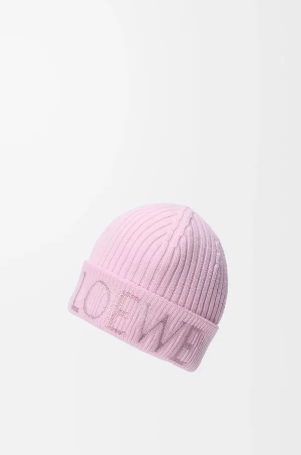Loewe Ribbed-knit Beanie With Embroidered Logo - Light Pink