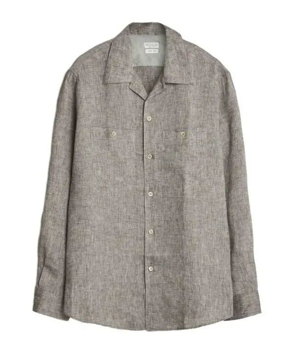 Brunello Cucinelli Mélange-effect Button-up Shirt - Grey