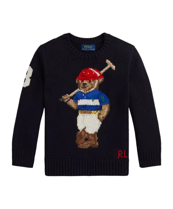 Ralph Lauren Crew Neck Knitwear With Bear Pattern - Black
