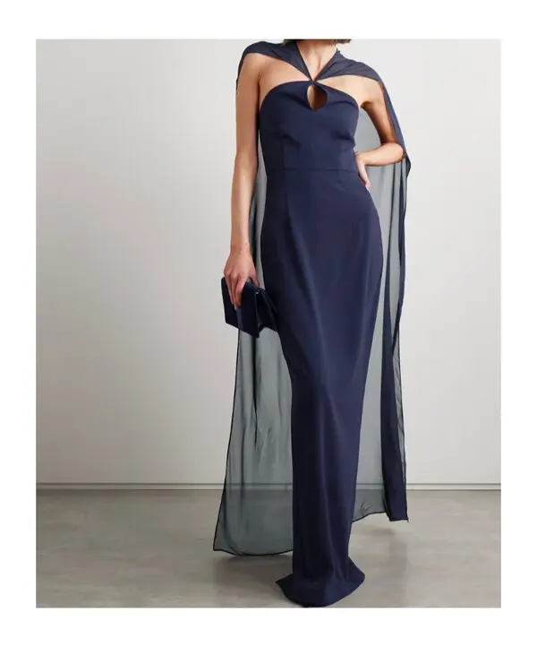 Roland Mouret Cape-effect Silk Chiffon-trimmed Crepe Gown