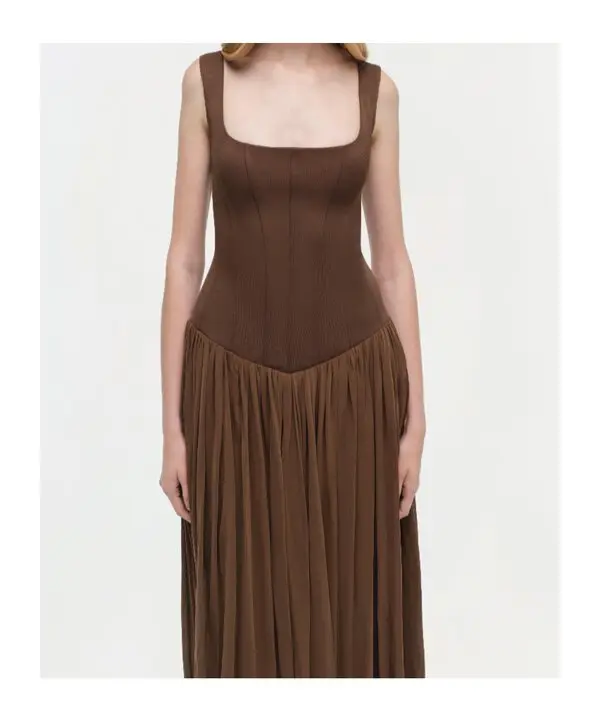 Simkhai Corset Bodice Pleated Midi Day Dress