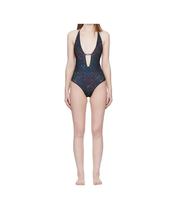 Casablanca Deep V-neck Halter Swimsuit With All-over Logo Print - Nude