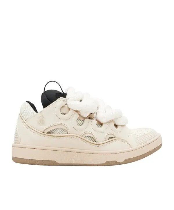LANVIN Curb Leather Sneakers With Snakeskin Laces - Beige/black