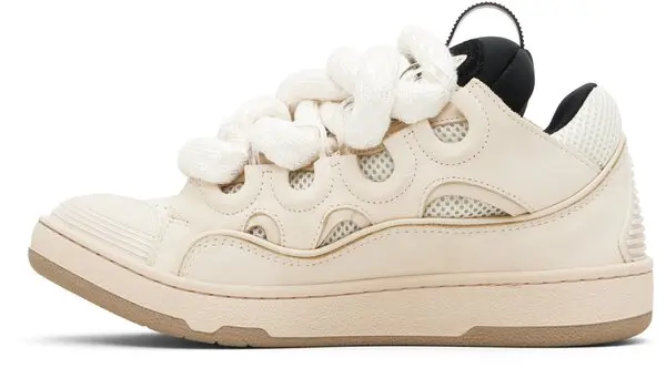 LANVIN Curb Sneakers With Snakeskin Laces - Beige/black