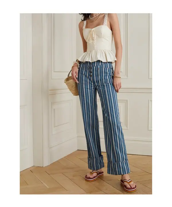Ulla Johnson Striped High-waisted Wide-leg Jeans