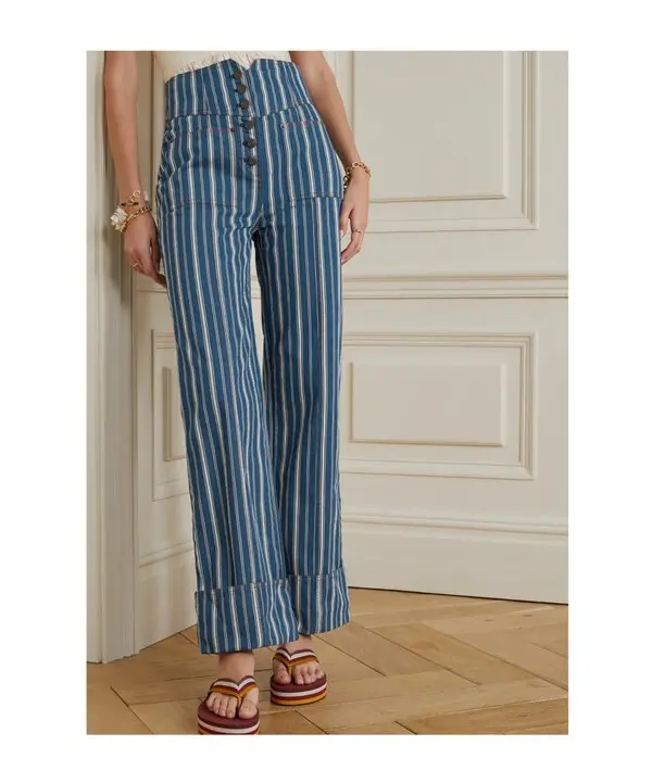 Ulla Johnson Striped High-waisted Wide-leg Jeans