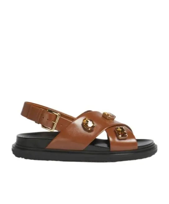 Marni Embellished Crisscross Sandals - Brown