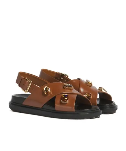 Marni Embellished Crisscross Sandals - Brown