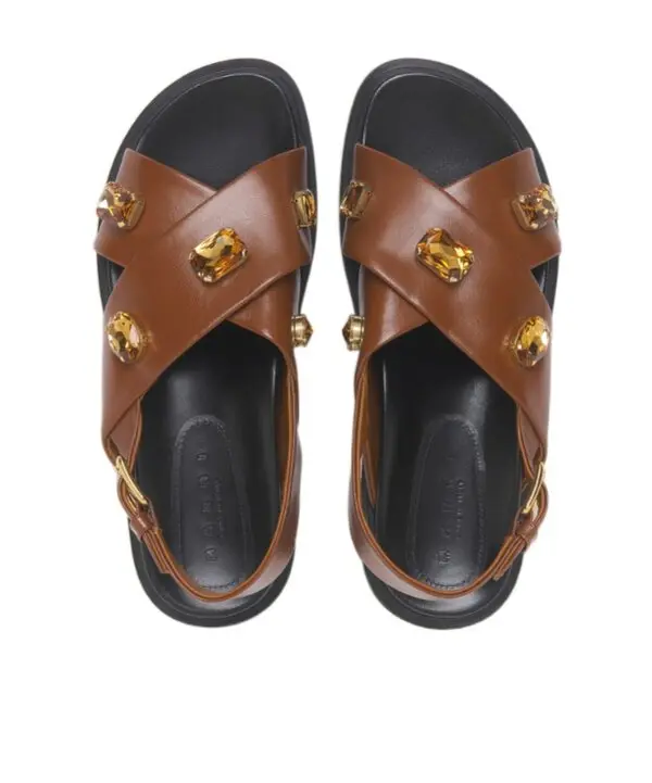 Marni Embellished Crisscross Sandals - Brown