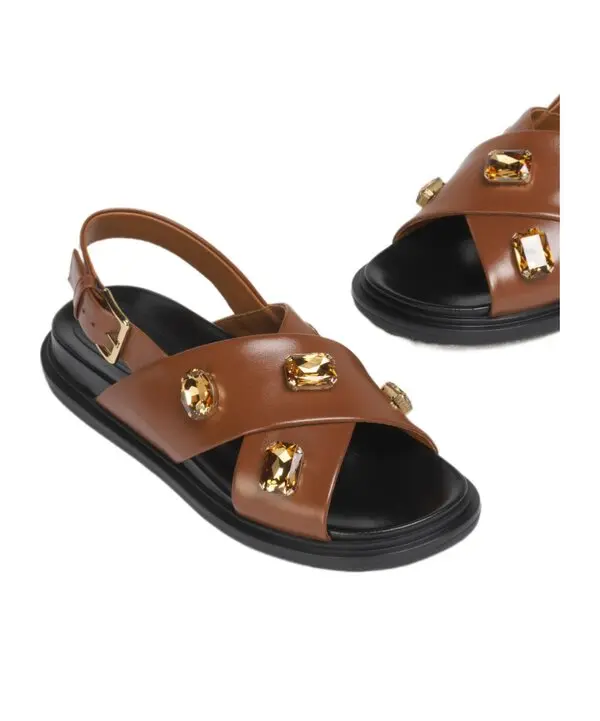 Marni Embellished Crisscross Sandals - Brown