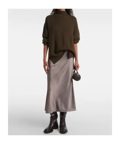 Vince Plaid Satin Slip Skirt
