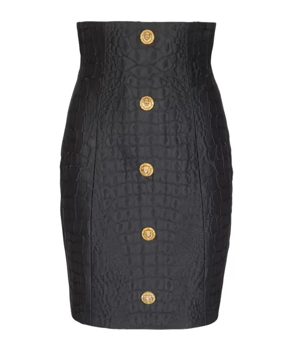 Balmain Crocodile-look Pencil Skirt With Gold-tone Buttons