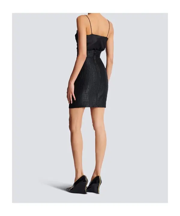 Balmain Crocodile-look Pencil Skirt With Gold-tone Buttons
