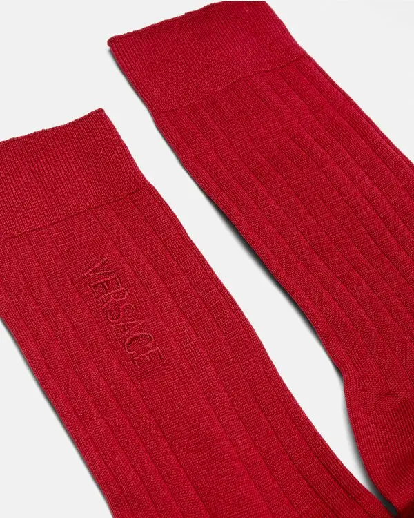 Versace Embroidered Logo Ribbed Crew Socks
