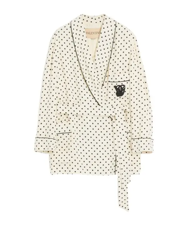 Valentino Garavani Polka Dot Printed Belted Blazer - White