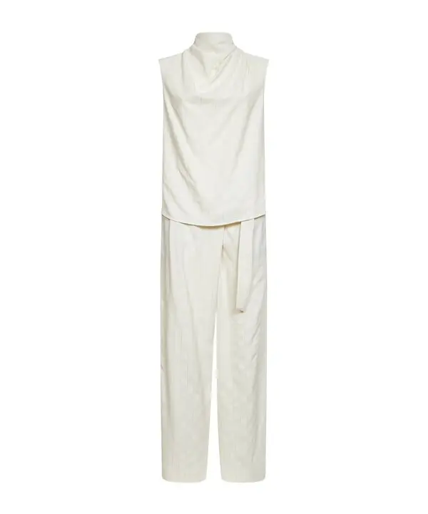 Brunello Cucinelli Sleeveless Draped Pinstripe Jumpsuit - White