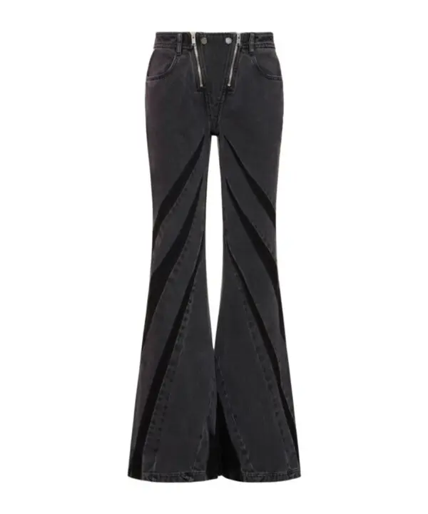 DION LEE Flared Zip Low Rise Denim Jeans - Black