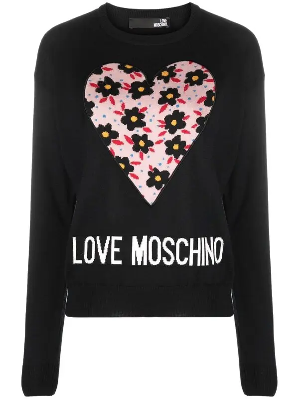 Moschino Floral Heart Print Knitted Pullover - Black