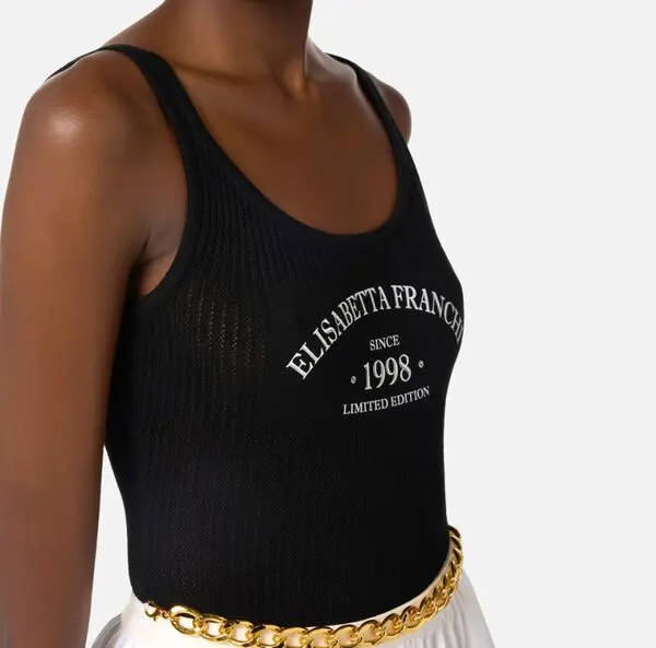 Elisabetta Franchi Ribbed Knit Bodysuit With Logo Detail