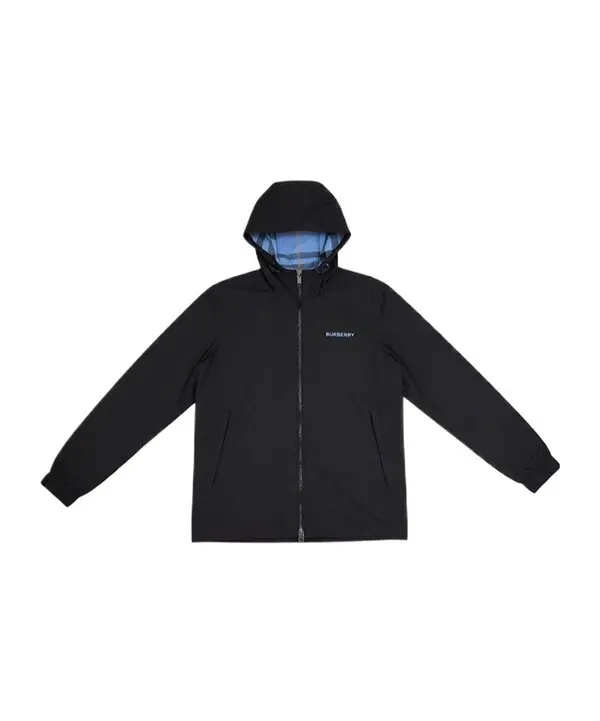 Burberry Reversible Plaid Print Hooded Jacket - Black