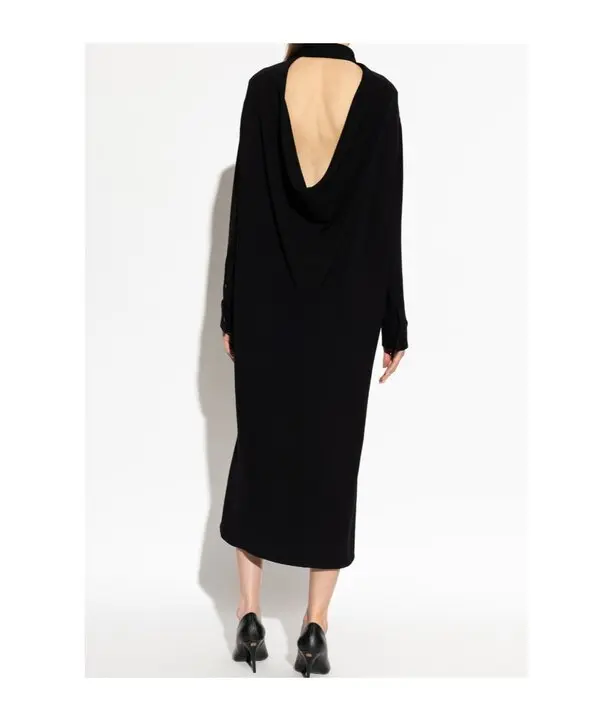 Balenciaga Long Sleeve Collared Dress With Deep V-neck Back