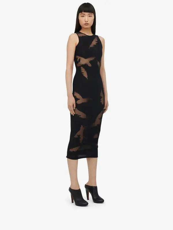 Alexander McQueen Feather Intarsia Sleeveless Pencil Dress - Black