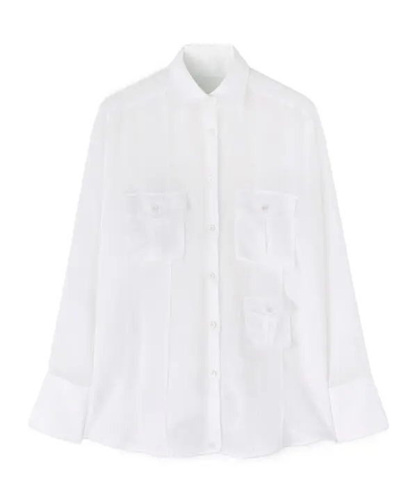 Ermanno Scervino Oversized Pocket Shirt In Natural Ramie - White