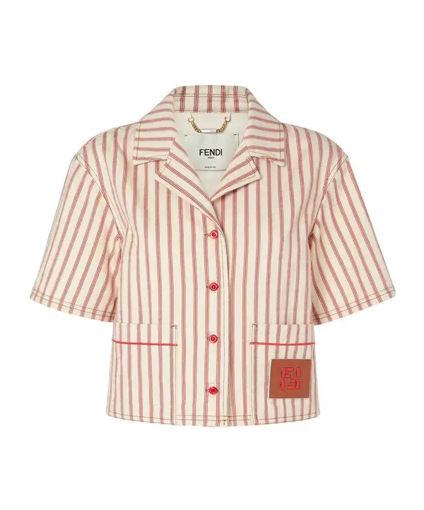 Fendi Striped Ff Embroidered Denim Shirt - Red