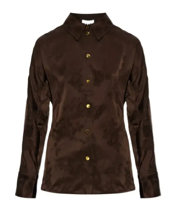 GANNI Jacquard Tie-waist Satin Shirt - Black
