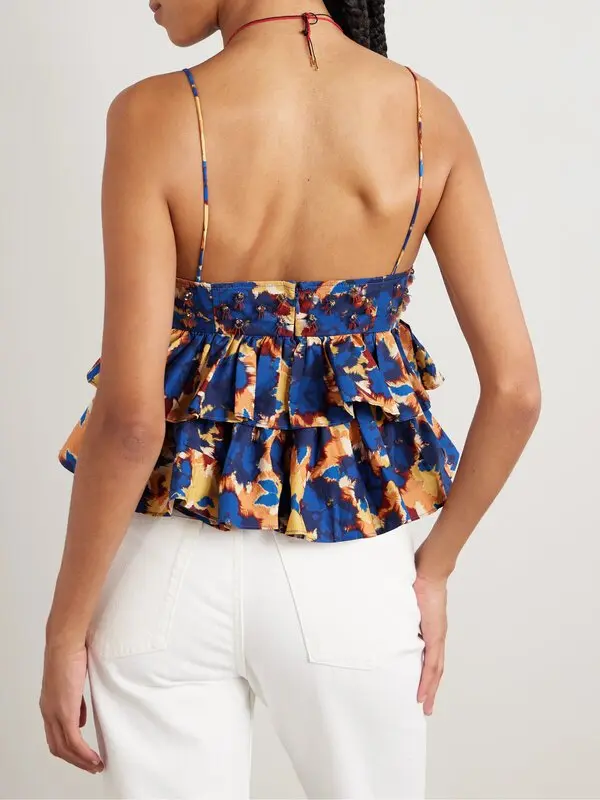 Ulla Johnson Printed Ruffled Halterneck Dress