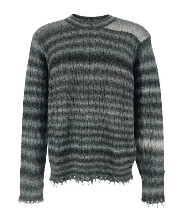 WON HUNDRED Striped Crew Neck Sweater With Fringed Hem
