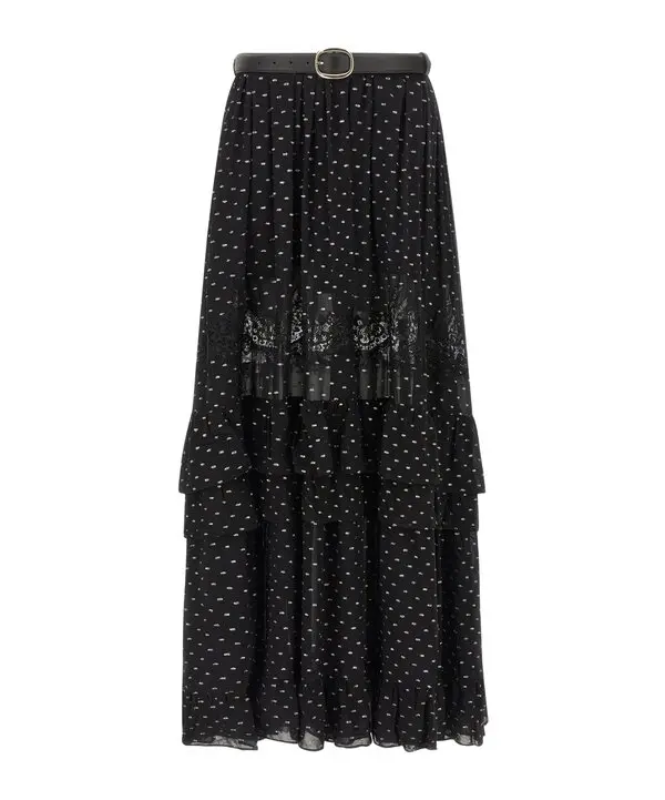SELF-PORTRAIT Chiffon Lace Maxi Skirt - Black