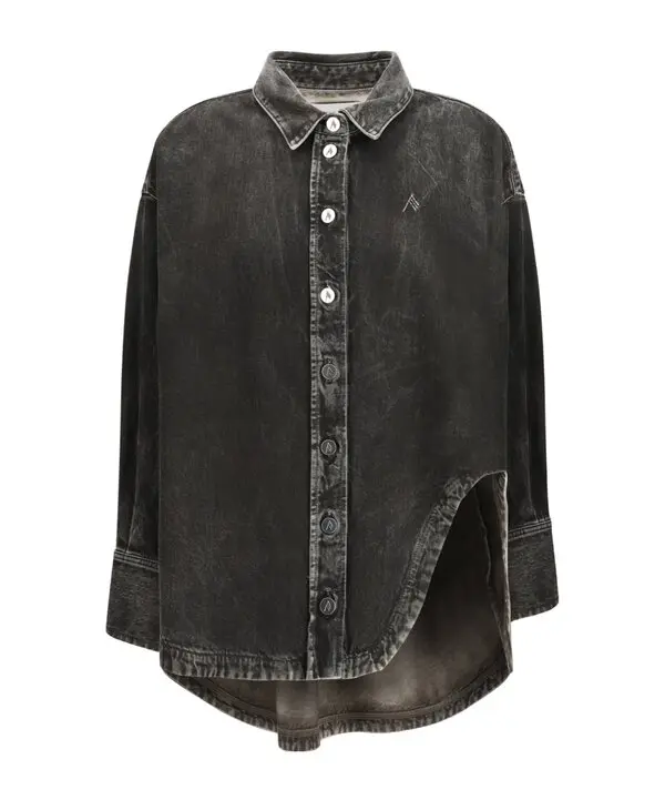 Attico Logo Embroidered Denim Shirt - Black