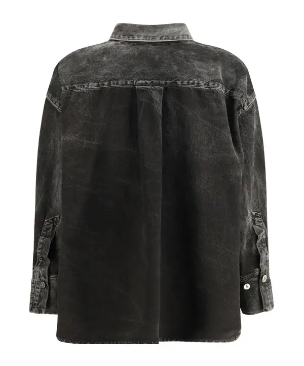 Attico Logo Embroidered Denim Shirt - Black