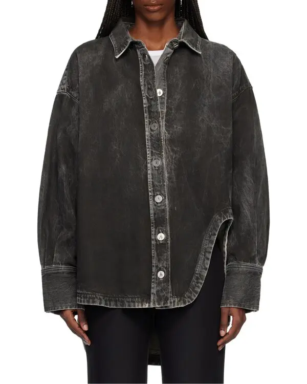 Attico Logo Embroidered Denim Shirt - Black