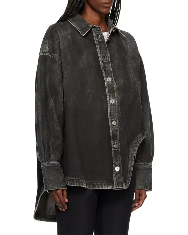Attico Logo Embroidered Denim Shirt - Black