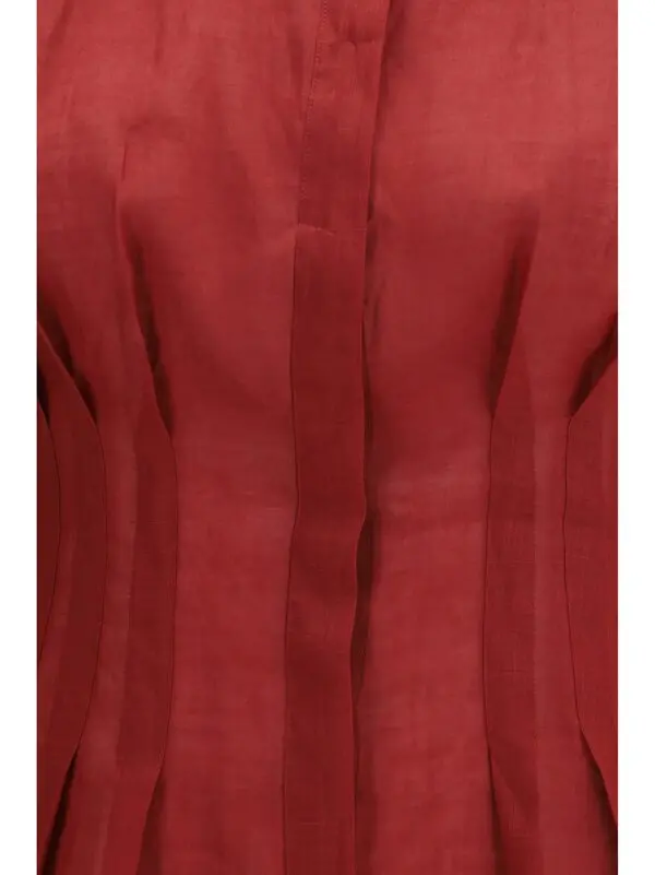 Max Mara Long Sleeve Shirt With Corset Detail - Brick Red