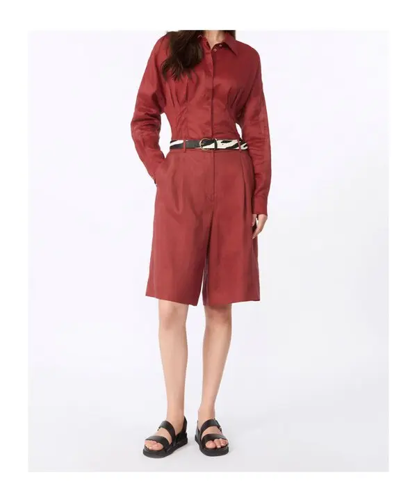 Max Mara Long Sleeve Shirt With Corset Detail - Brick Red